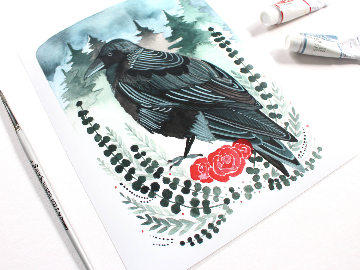 Crow with Roses Art Print (8" x 10") – Sipsey Wilder