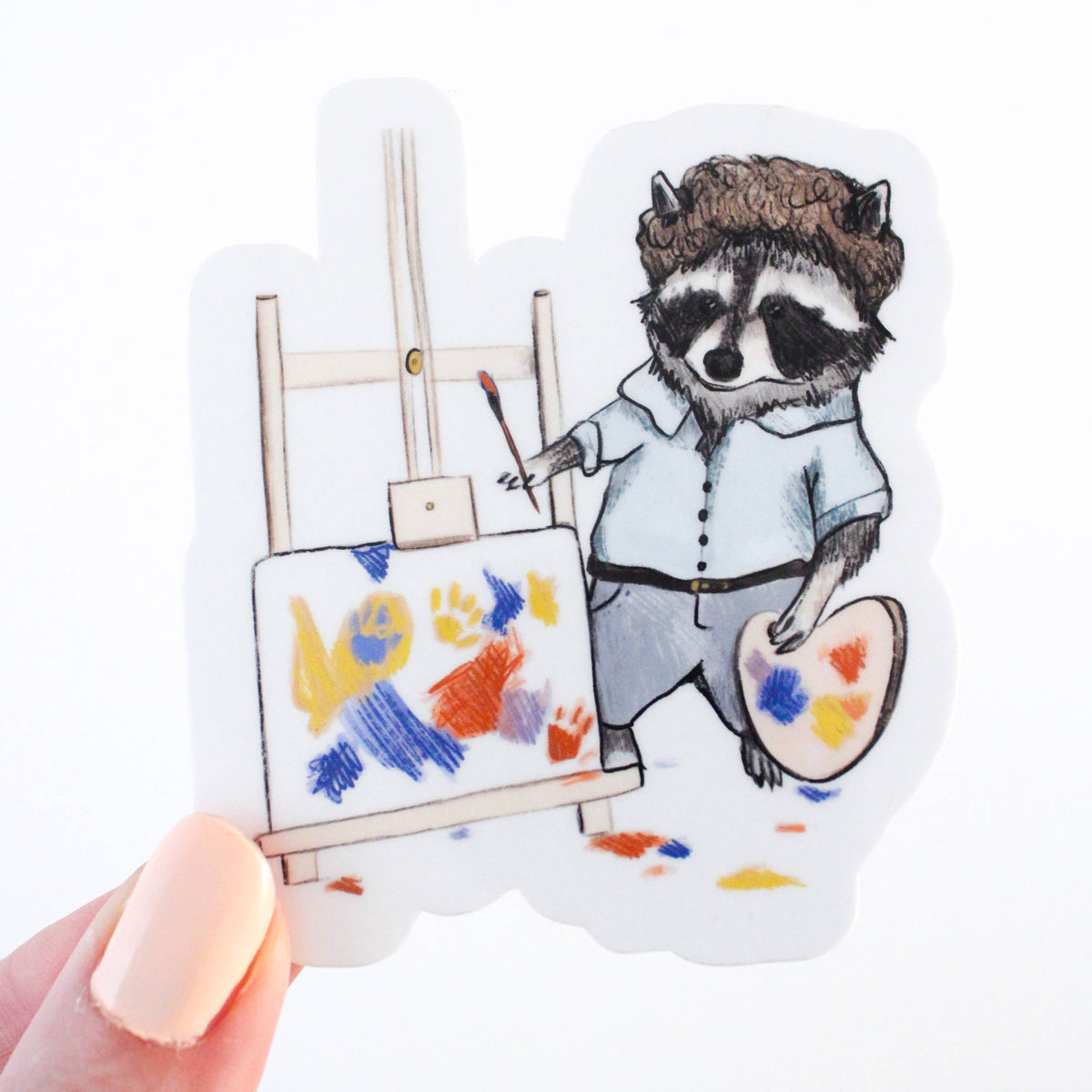 "Happy Little Trash" Bob Ross Raccoon Sticker – Sipsey Wilder